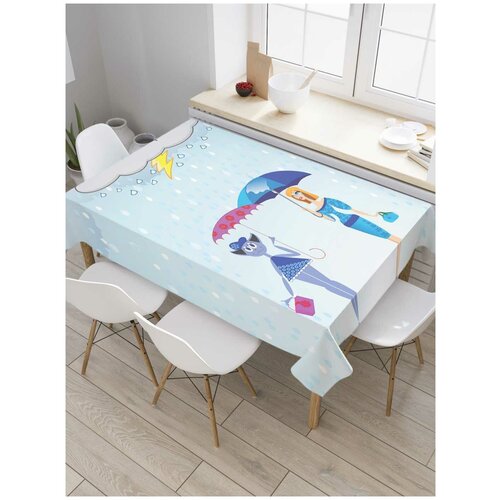 Скатерть прямоугольная JoyArty на кухонный стол "Злое облако и девушки" из оксфорда, 180x145 см