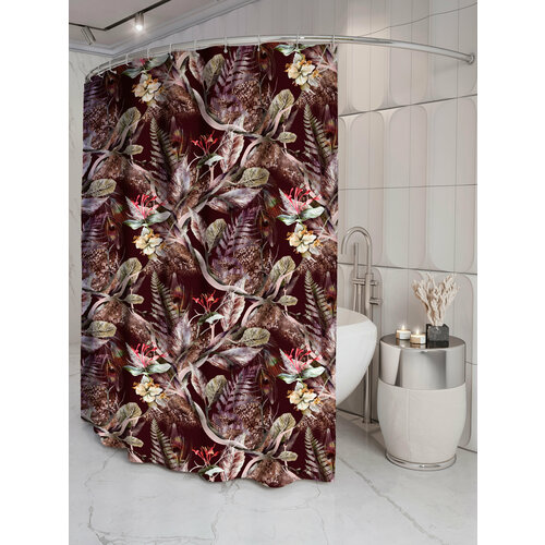 Штора для ванной "Ветви и лианы коричневый",170x200 см с кольцами