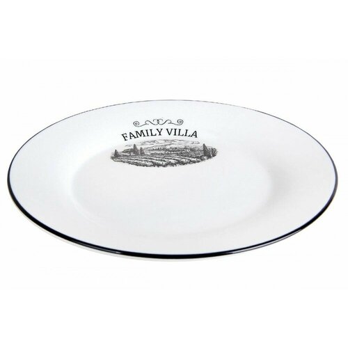 Набор тарелок плоских круглых белых с Декором Family Villa 20 см 6 штук керамика