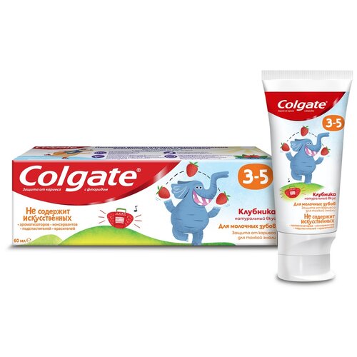 Зубная паста Colgate Клубника с фторидом, для детей 3-5 лет, 60 мл, 60 г, белый