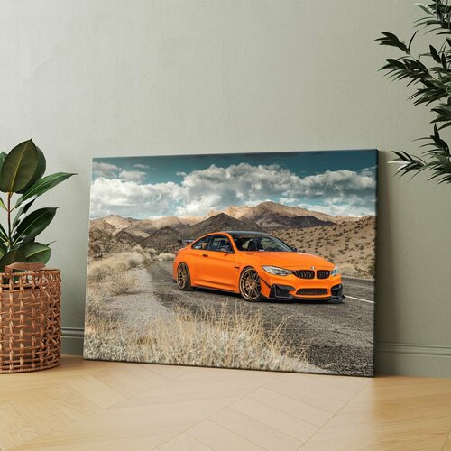 Картина на холсте (Машина припаркована на дороге в пустыне) 60x80 см. Интерьерная, на стену.