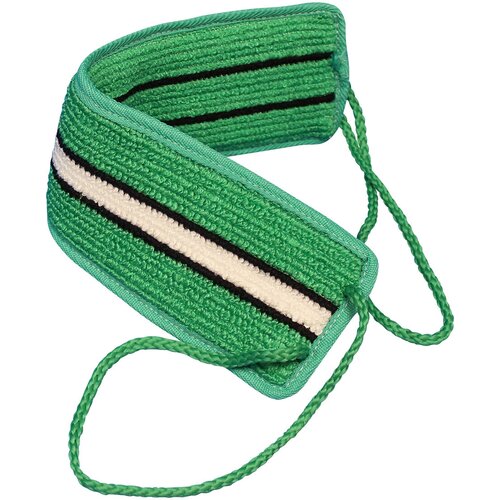 Мочалка для душа лента из нейлона с ручками 10х40см, цвет зеленый