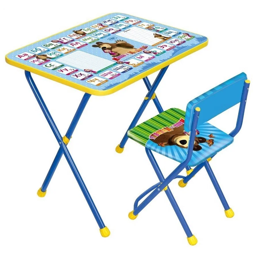 Стол-парта детская со стулом Nika Маша и Медведь с азбукой, 60x45 см, голубой