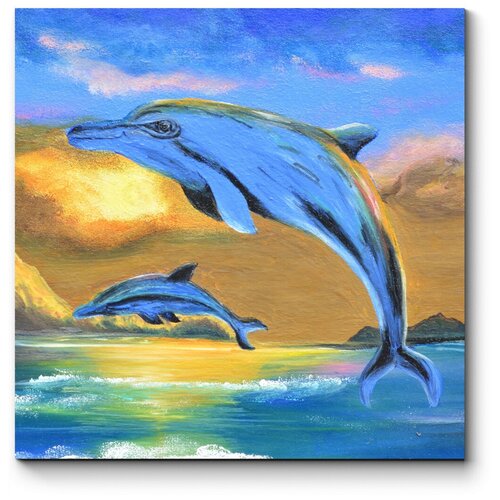 Модульная картина Дельфины на закате, масло 30x30