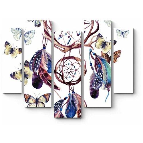 Модульная картина Ловец снов в окружении порхающих бабочек 191x155