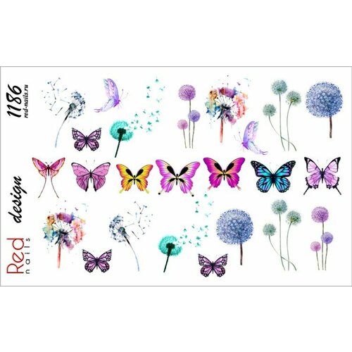Слайдер-дизайн Red Nails №1186 New - Бабочки и одуванчики