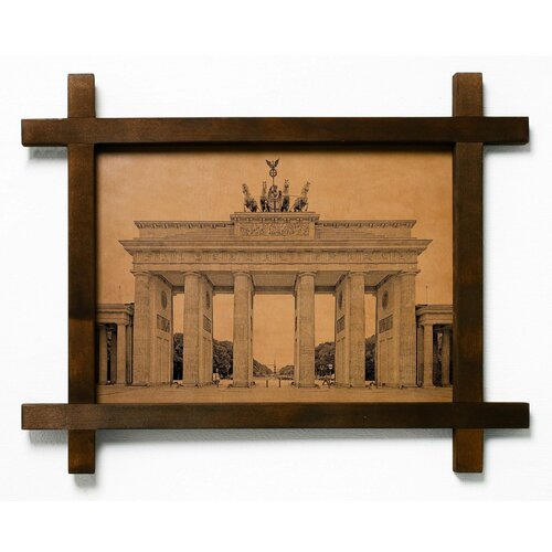 Картина Бранденбургские ворота, Германия, гравировка на натуральной коже в деревянной раме, подарок, BoomGift