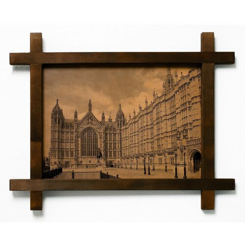 Картина Вестминстерский дворец, Англия, гравировка на натуральной коже в деревянной раме, подарок, BoomGift