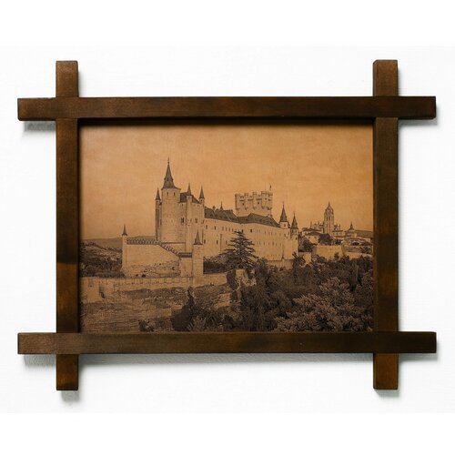 Картина Замок Алькасар в Сеговии, Испания, интерьерная для украшения и декора на стену в деревянной раме, подарок, натуральная кожа, BoomGift
