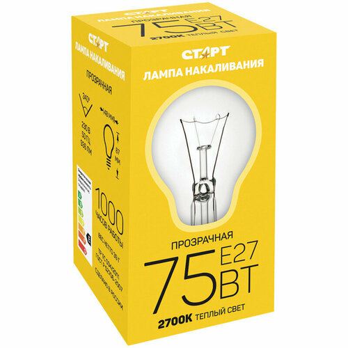 Лампа накаливания Старт Б 75W, E27, прозрачная, 178606