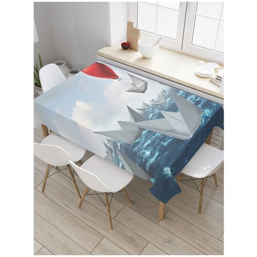 Скатерть прямоугольная JoyArty на кухонный стол "Бумажные кораблики и воздушных шаров" из оксфорда, 180x145 см
