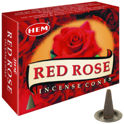 Благовония ароматические конусы HEM Красная роза Red Rose с подставкой 10 шт
