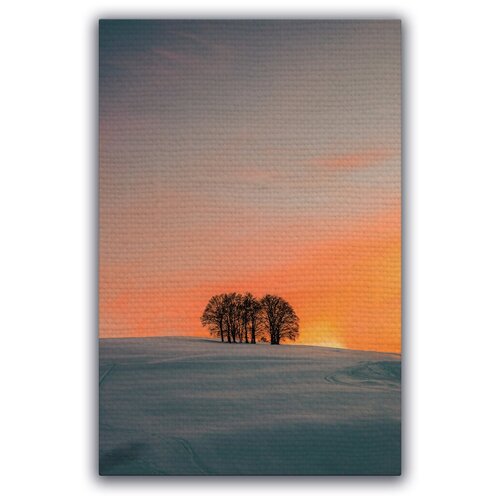 Картина на холсте "Закат и деревья зимой" / Ru-print / Картина для интерьера дома / Картина на холсте 40х60