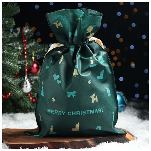 Мешок подарочный "Рождественские мелочи" зелёный, 27x40 см