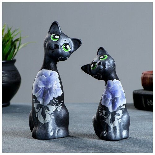 Фигура "Love Коты ушастые" 6х7х17см черные/серебро (набор 2шт) 707372