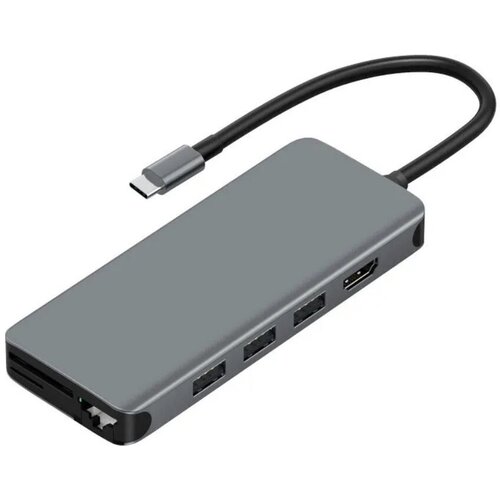 Хаб WiWU Alpha 12 in 1 Type-C to 3 x USB 3.0 + 3 x USB 2.0 + HDMI + RJ45 + SD + TF + 3.5mm Audio + PD Type-C Charging Grey