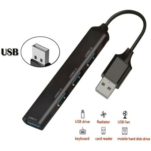 Высококачественный, компактный USB ХАБ Rapture 755 (HUB 1X-USB 3.0 + 3X-USB 2.0) 95mm Хаб USB на 4x USB, черный