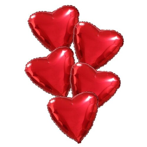 Шары фольгированные 19"Сердца", набор 5 шт, цвет красный
