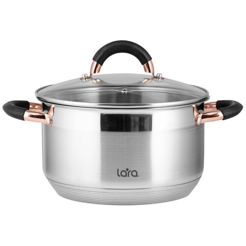 Кастрюля LARA LR02-415 BLACK AND ROSE, 7,4л, из нержавеющей стали, для всех типов плит.