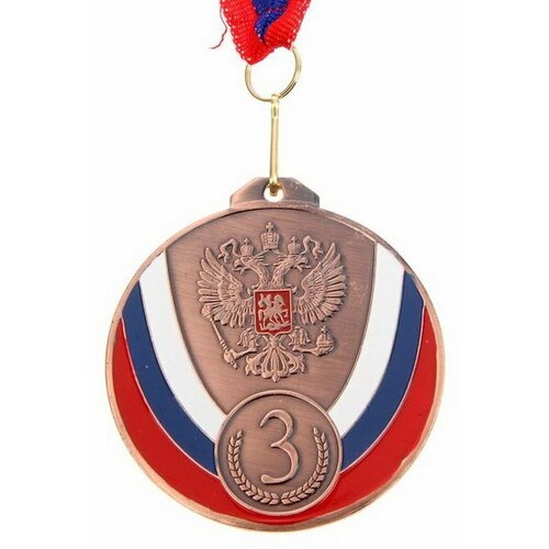 Медаль призовая 050 диам 7 см 3 место, триколор. Цвет бронз. С лентой