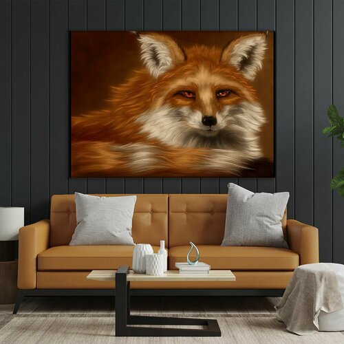 Картина на холсте (Арт, Рыжая пушистая лисица, животные) 60 80 см/для интерьера/в комнату/на стену/в подарок