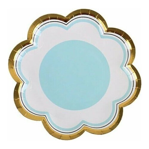 Тарелки одноразовые бумажные/Набор одноразовых бумажных тарелок для праздника (7'/18 см) Цветок, Голубой, Металлик, 6 шт.
