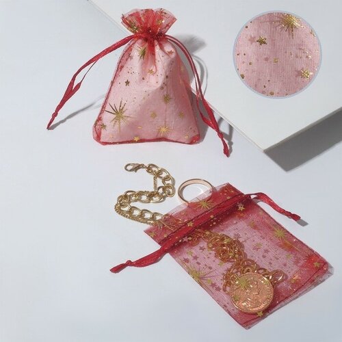 Мешочек подарочный "Вспышки" 7*9, цвет пыльно-розовый с золотом (100 шт)