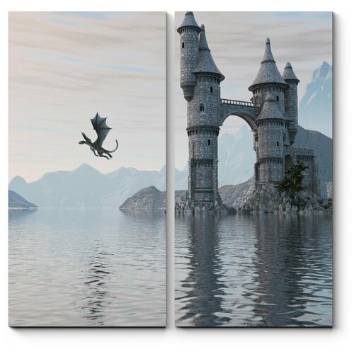 Модульная картина Замок на воде и дракон40x40