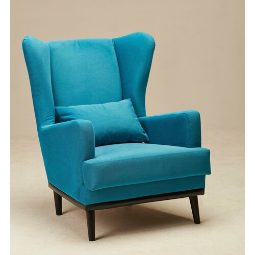 Кресло Оскар мягкое для отдыха в гостиную, на ножках, велюр голубой