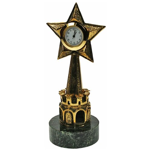 Подарки Настольные часы "Кремлевская звезда" из бронзы и змеевика (13 см)