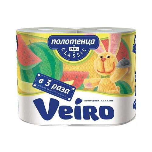Комплект 10 шт, Полотенца бумажные бытовые, спайка 2 шт, 2-х слойные, (2х27.5 м), VEIRO Classic Plus, белые, 6п22
