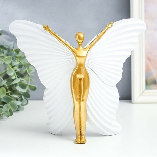 Сувенир полистоун "Девушка-бабочка" белый с золотом 25х8х20,5 см 9304525