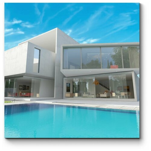Модульная картина Современный дом с бассейном 60x60