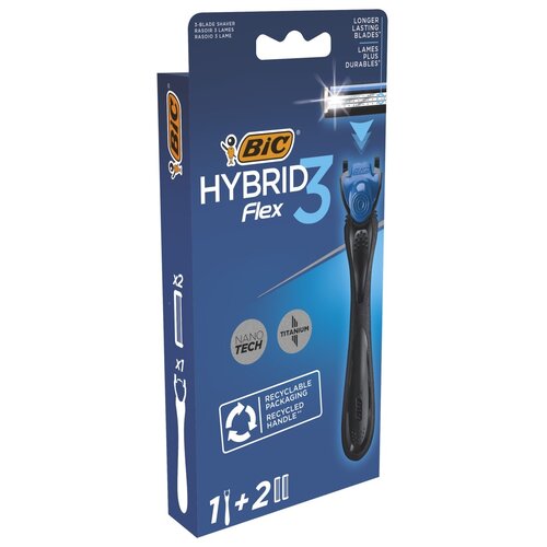 Многоразовый бритвенный станок BIC Flex 3 Hybrid, черно-синий, 2 шт.