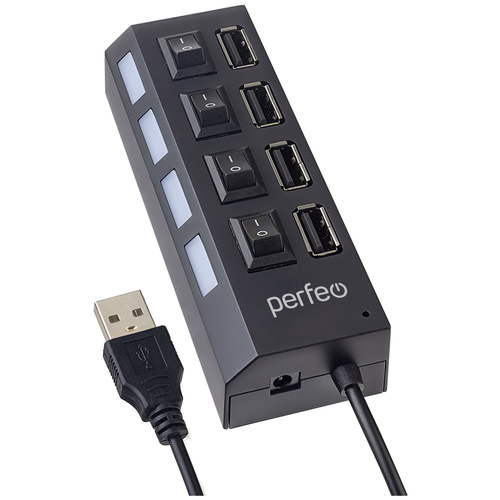 USB-HUB Perfeo 4 Port, (PF-H030 Black) чёрный