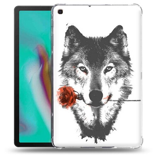 Чехол задняя-панель-накладка-бампер MyPads волк с розой для Samsung Galaxy Tab A 10.1 SM-T510 (2019)/Samsung Galaxy Tab A 10.1 SM-T515 (2019) противоударный
