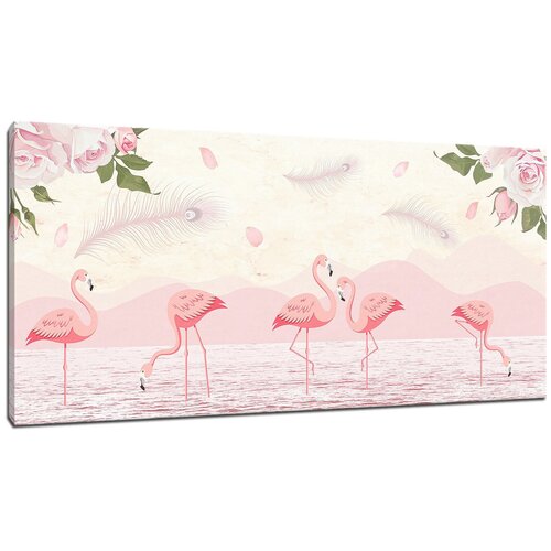Картина Уютная стена "Тонконогие фламинго в воде" 130х60 см
