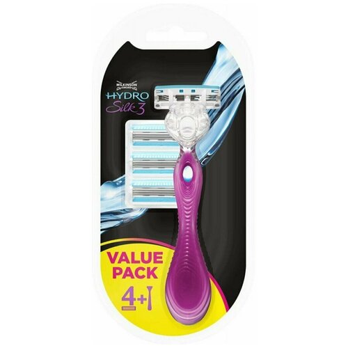 Wilkinson Sword / Schick / Hydro Silk3 / Станок женский бритвенный c 4 кассетами.