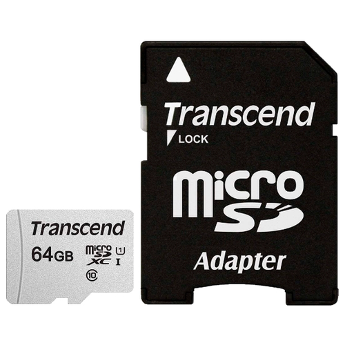 Карта памяти Transcend microSDXC 300S Class 10 UHS-I U1 64GB + SD adapter (TS64GUSD300S-A)