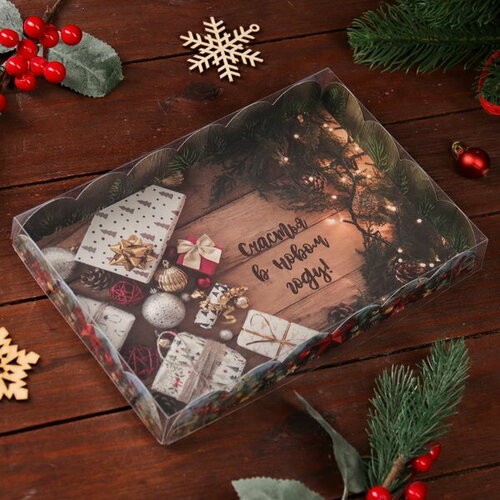 Коробка для печенья "Счастья в Новом году", 22 x 15 x 3 см, 5 шт.