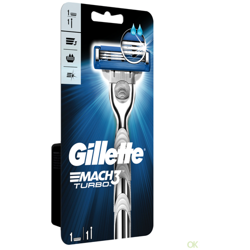 Многоразовый бритвенный станок Gillette Mach3 Turbo, серый/белый, 1 шт.