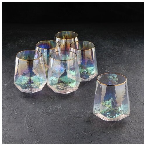 Набор стеклянных стаканов Magistro «Дарио», 450 мл, 10×11,5 см, 6 шт, цвет перламутровый
