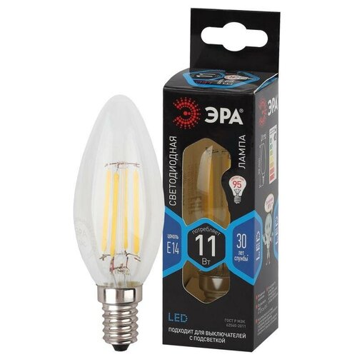 Лампа светодиодная филаментная F-LED B35-11W-840-E14 11Вт B35 свеча 4000К нейтр. бел. E14 Б0046987 Эра
