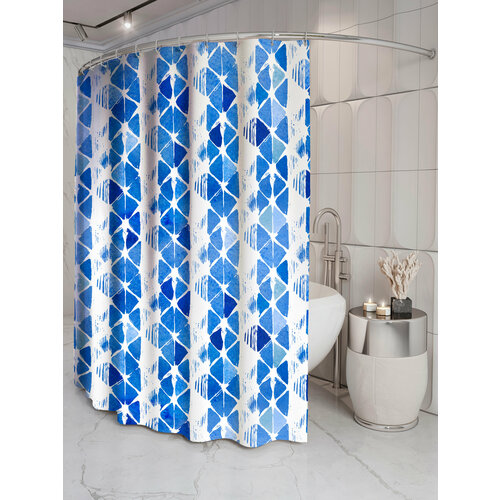 Штора для ванной "Треугольники синие",170x200 см с кольцами