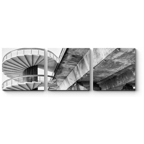 Модульная картина Спиральная лестница и мост 90x30