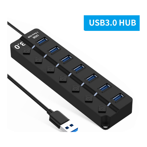 USB 3.0 Hub 7-портовый высокоскоростной / USB-разветвитель для жестких дисков / USB флеш-накопитель / удлинитель-адаптер / чёрный