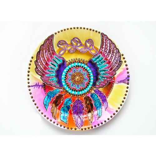 Декоративная тарелка на стену "Свобода мысли" ручная роспись крылья