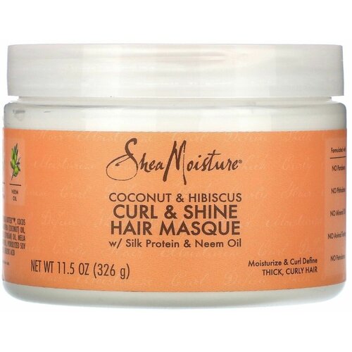 Shea Moisture, Curl & Shine Hair Masque, kgm; маска для кудрявых волос, кокос и гибискус, кгм; 326 гр.