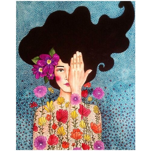 Постер / Плакат / Картина Девушка в цветах 40х50 см в раме