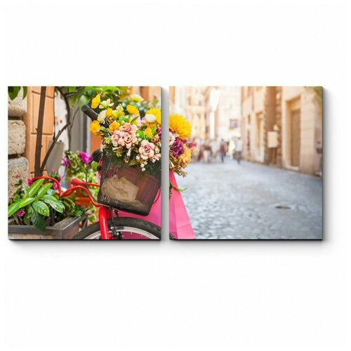 Модульная картина Велосипед с цветами на старой улице Рима40x20
